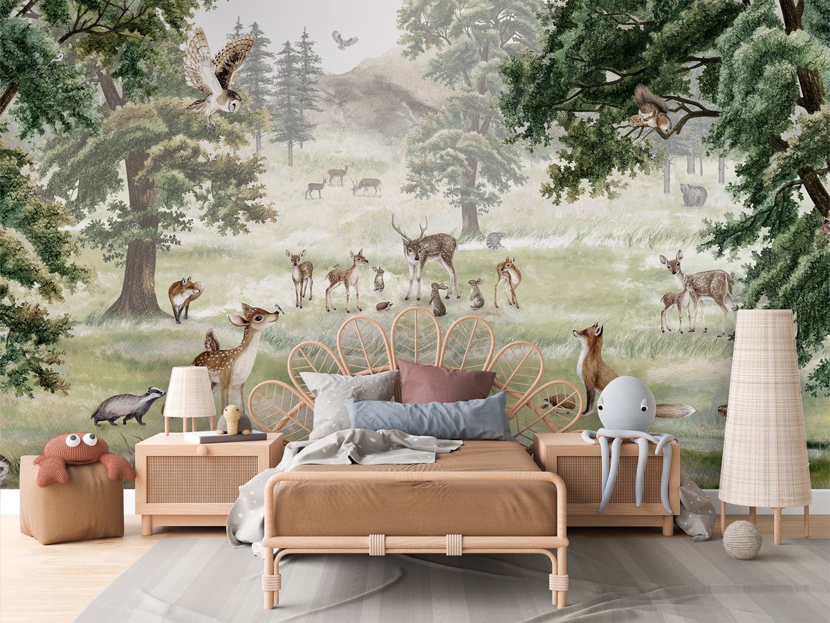 Shop Forest Animals Mural | Green Planet Wallpaper – Green Planet Print