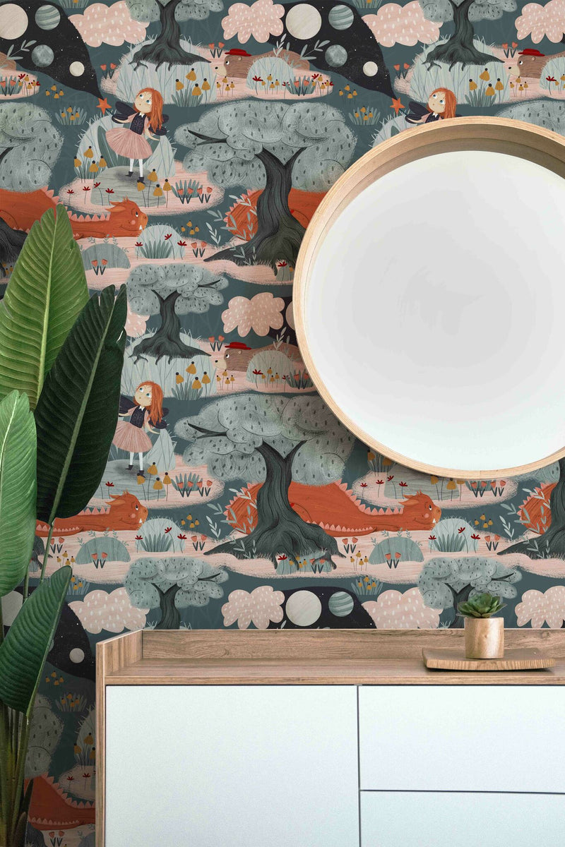Shop Wallpaper for Kids | Dragon's Tale Pattern | Peel & Stick – Green ...