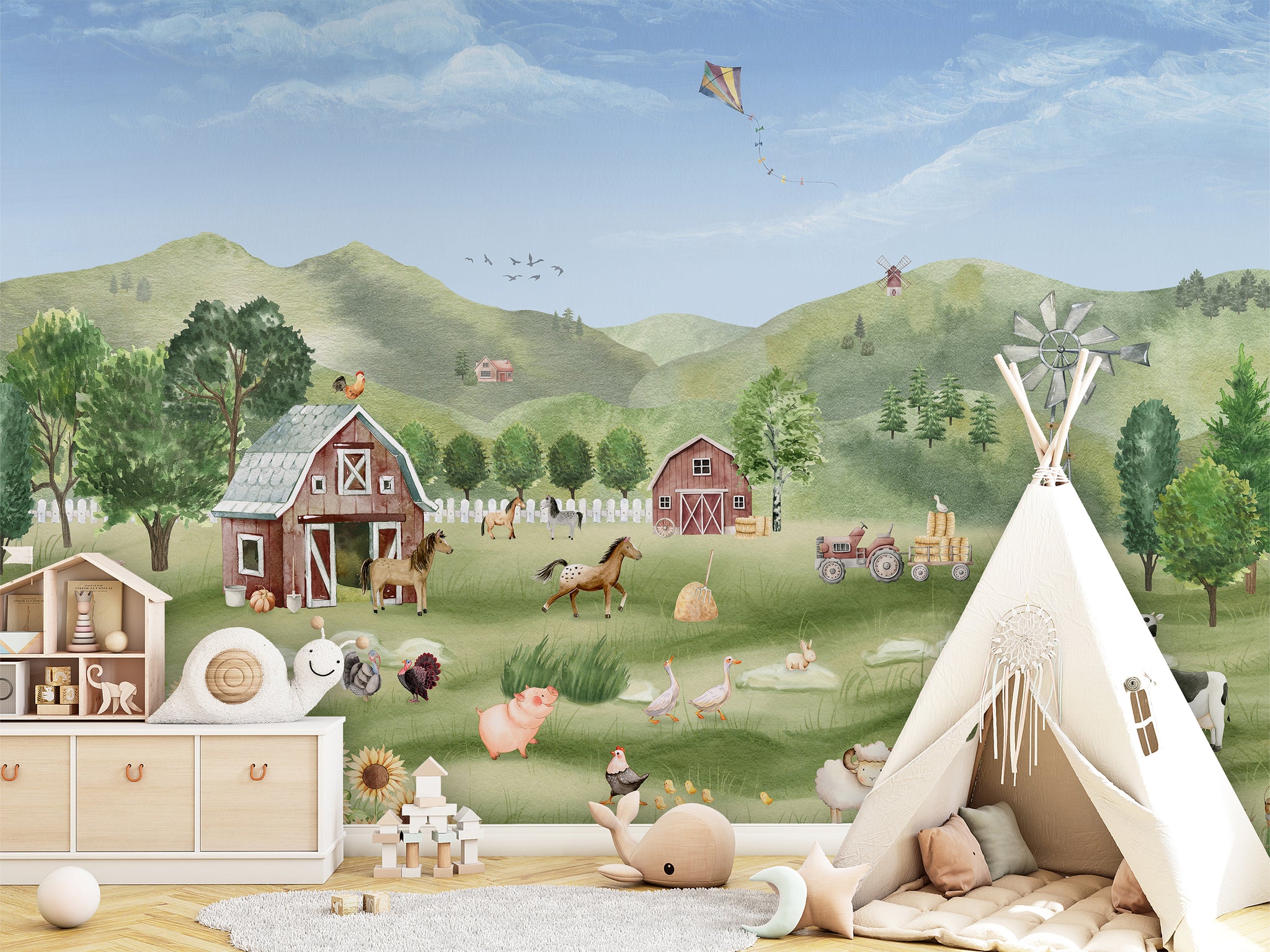 Farm Scene Wallpaper For Walls Boerderijdieren Behang Waggel® En