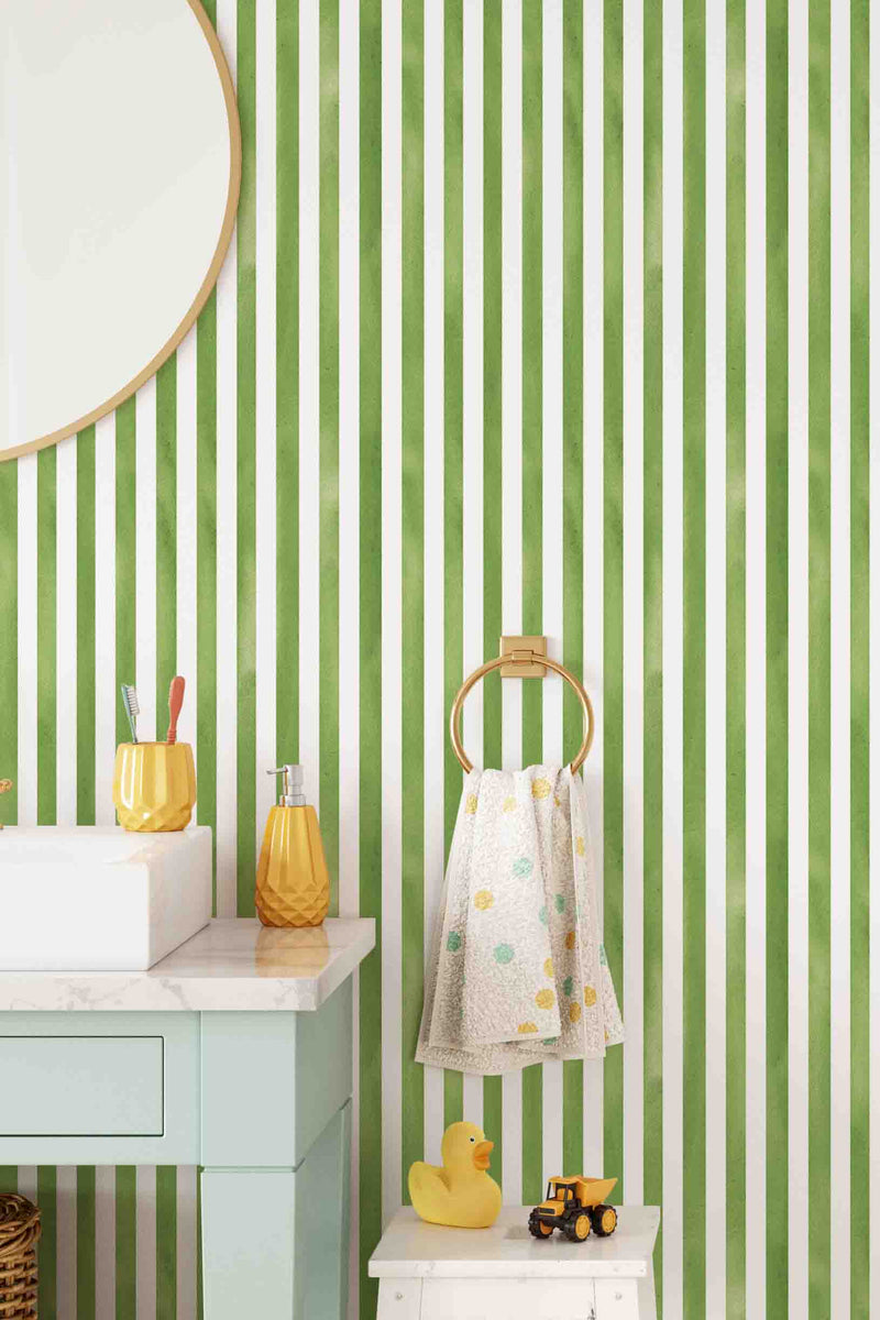 Green Stripe Wallcovering | Peel & Stick Wallpaper by Green Planet ...